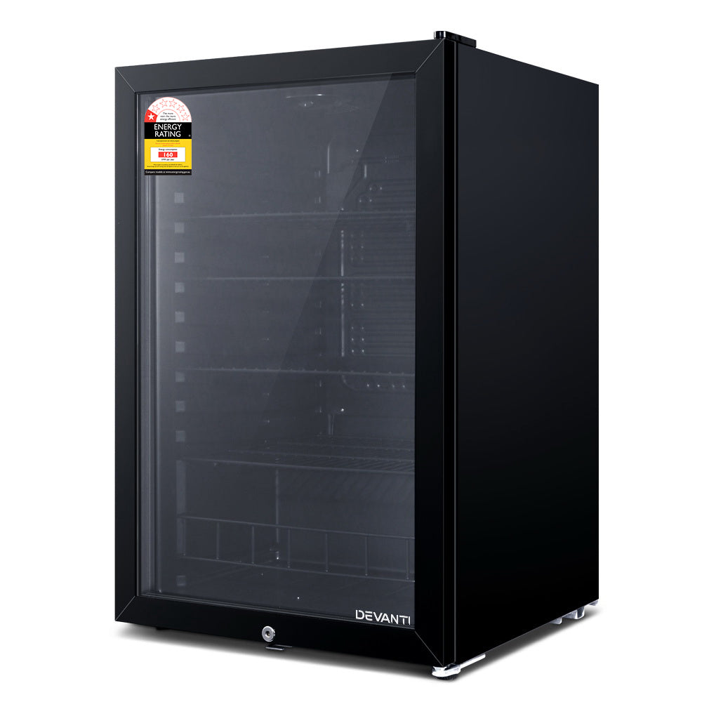 Devanti 130L Bar Fridge Glass Door w/Light Black