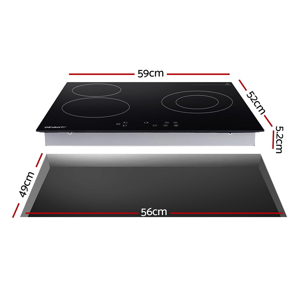 Devanti Electric Ceramic Cooktop 60cm Kitchen Cooker 4 Burner Hob Touc
