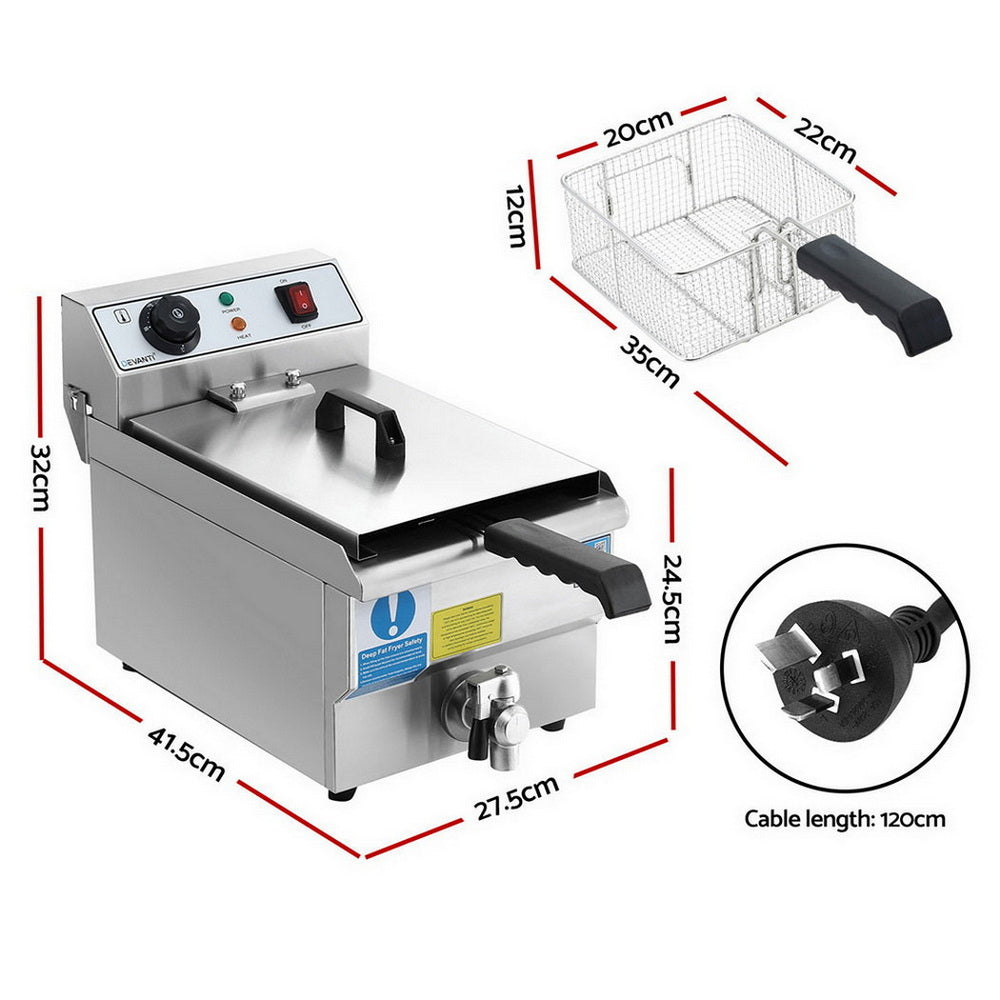 Devanti 3000W Electric Deep Fryer 10L Stainless Steel Fryer w/ Basket