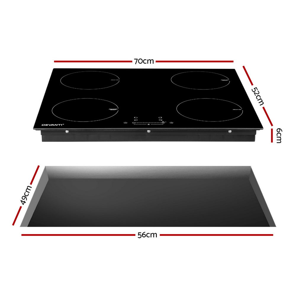 Devanti Electric Induction Cooktop 70cm Ceramic 4 Zones Stove Cook Top
