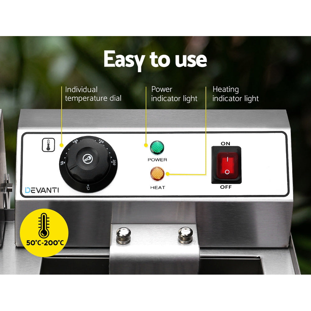 Devanti 20L Electric Commercial Deep Fryer Double Baskets Oil Taps 600